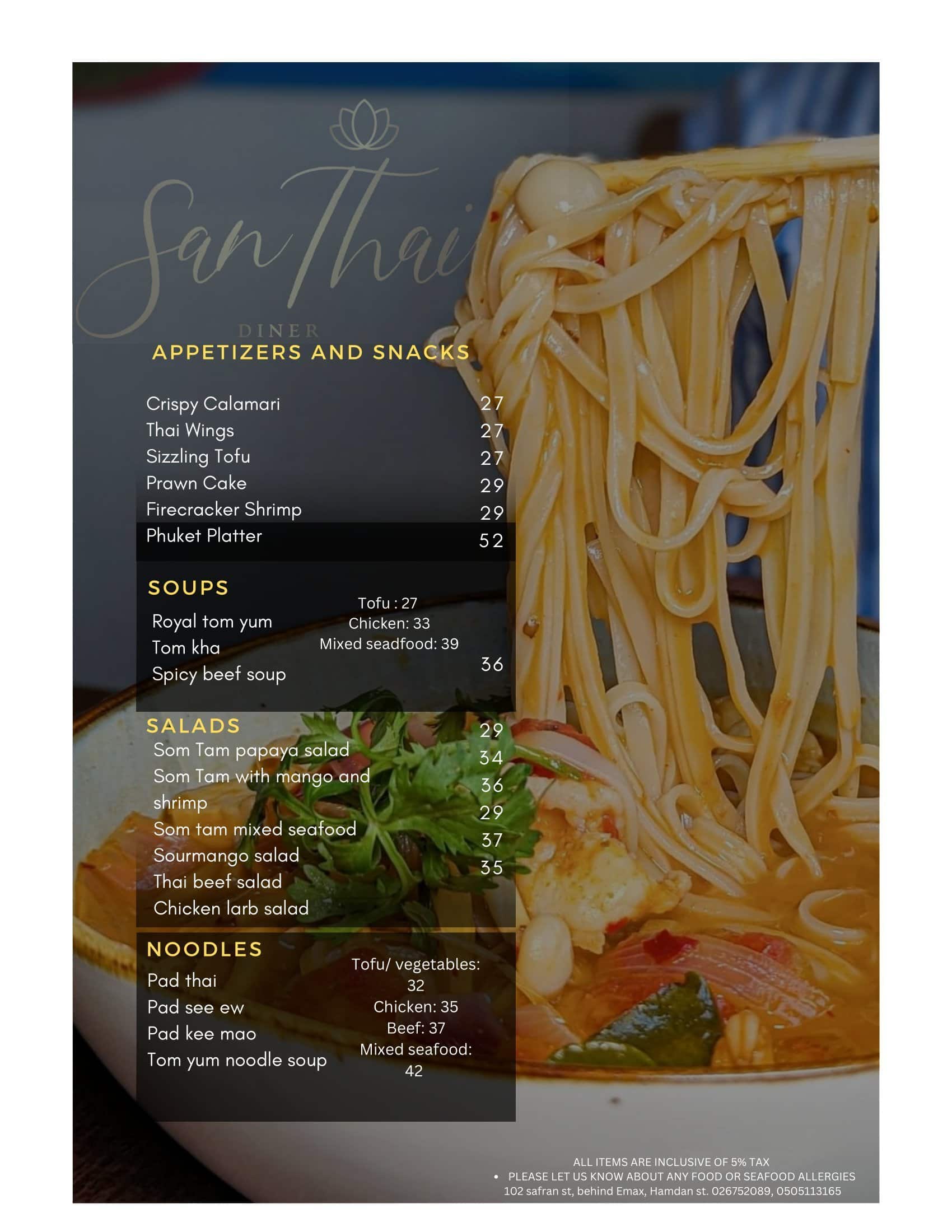 Menu of San Thai, Al Markaziya, Abu Dhabi
