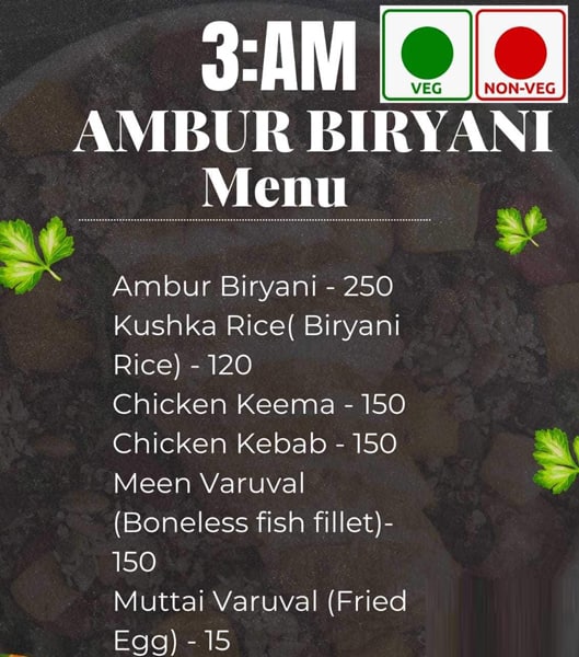 Menu of 3AM Biryani, Attapur, Hyderabad
