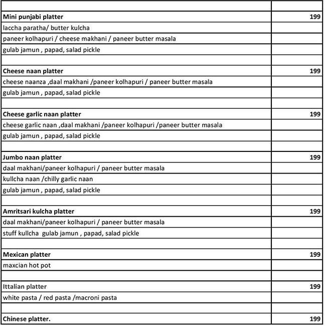 Menu at Indish Lounge, Vadodara, Before Zydus Corporate House