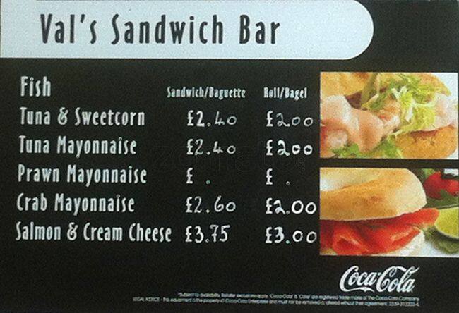 Menu at Val's Sandwich Bar, London
