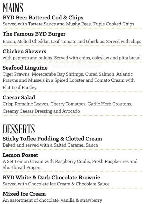 Menu at The Brickyard steakhouse, Romford