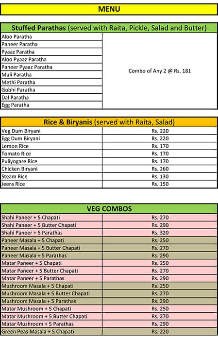 Menu at Late Lateef, Pune