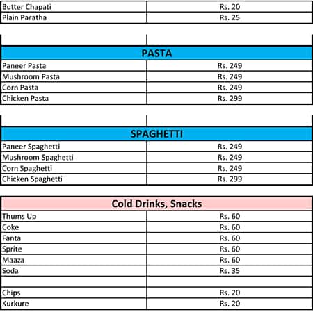 Menu at Late Lateef, Pune