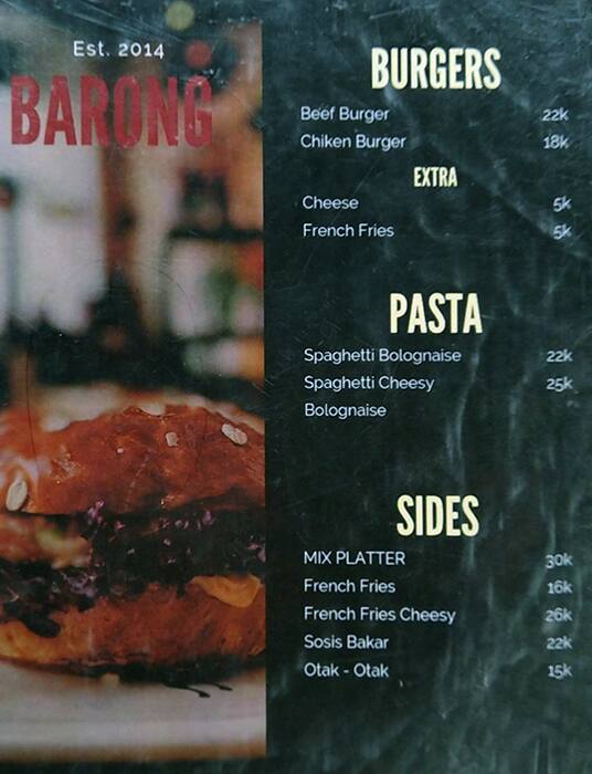 Menu at Barong Coffee & Lounge, Bekasi Regency