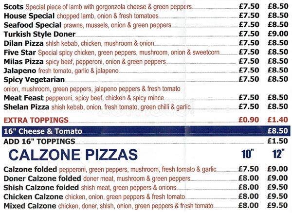 Menu at Istanbul Takeaway restaurant, Edinburgh, 80 Portobello High St