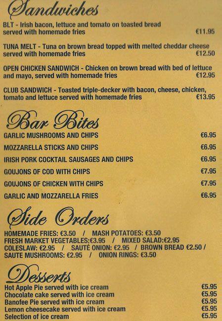 Menu at Merchant's Arch pub & bar, Dublin