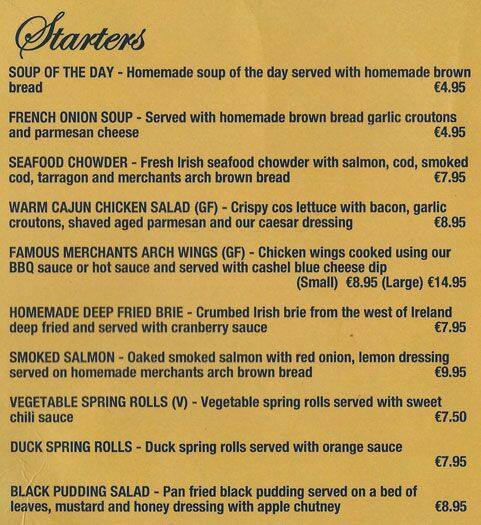 Menu at Merchant's Arch pub & bar, Dublin