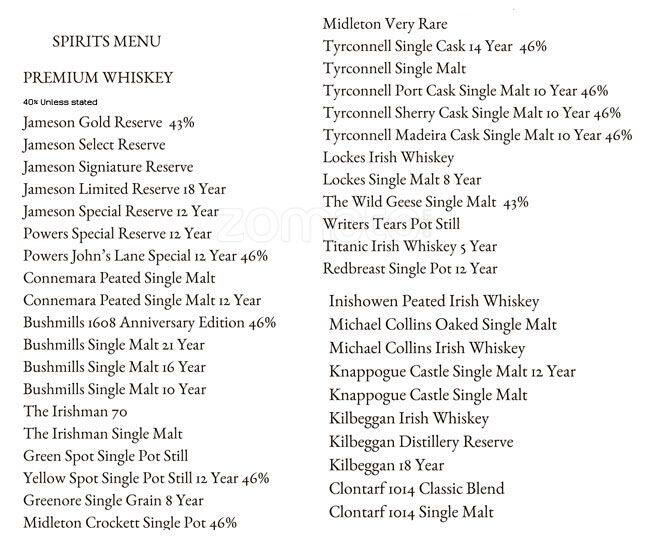 Menu at Merchant's Arch pub & bar, Dublin