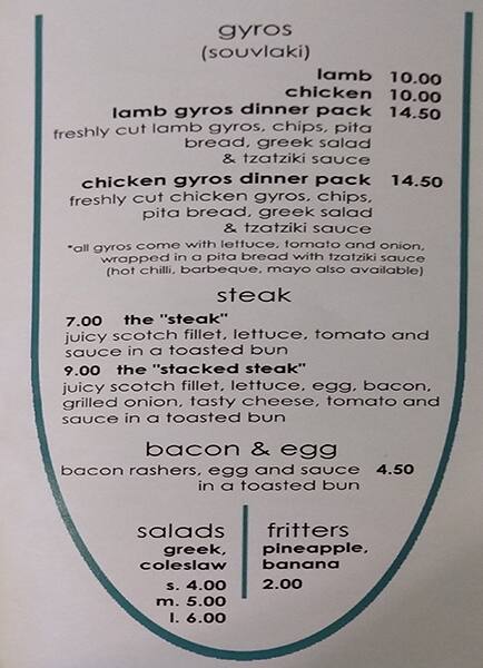 Menu at Thalassa Fish and Chippers restaurant, Hoppers Crossing