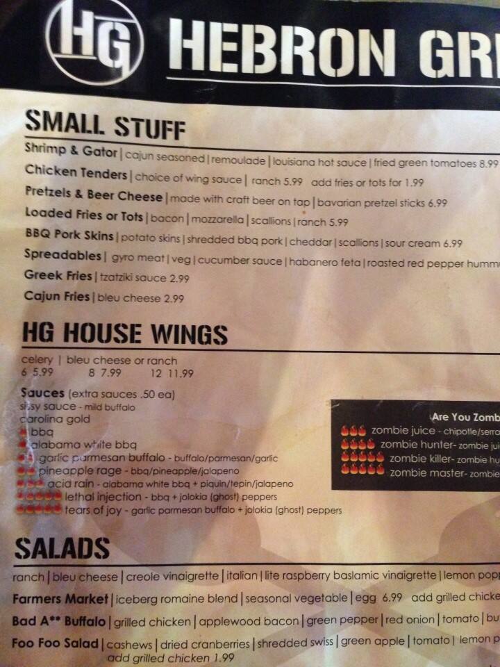 Menu at Hebron Grille pub & bar, Hebron