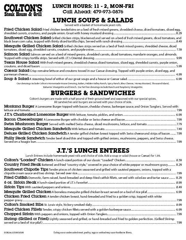 Menu at Colton's Steakhouse, Fayetteville