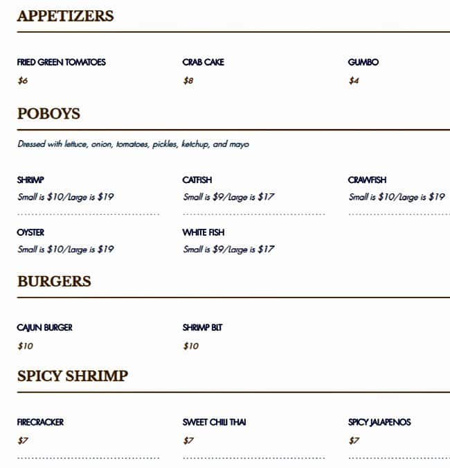 Menu at The Boiling Pot restaurant, Mobile, Airport Blvd