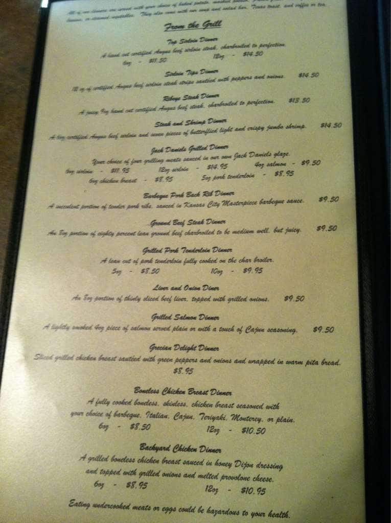 Menu at A & G Restaurant, Falls City