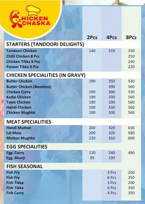 Menu of Chicken Chaska, Gopalpura, Jaipur