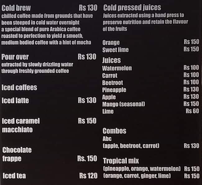 Menu of Bombay Coffee Roasters, Panaji, Goa
