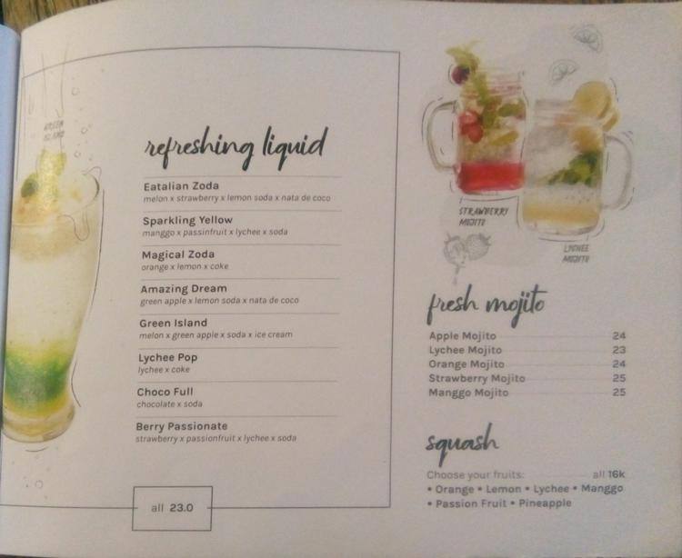 Menu at Eatalia restaurant, Bandung, Jl. Lengkong Besar No.45