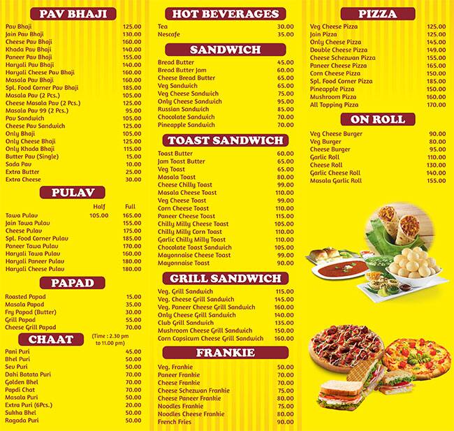 Menu of The Food Corner, Sion, Mumbai