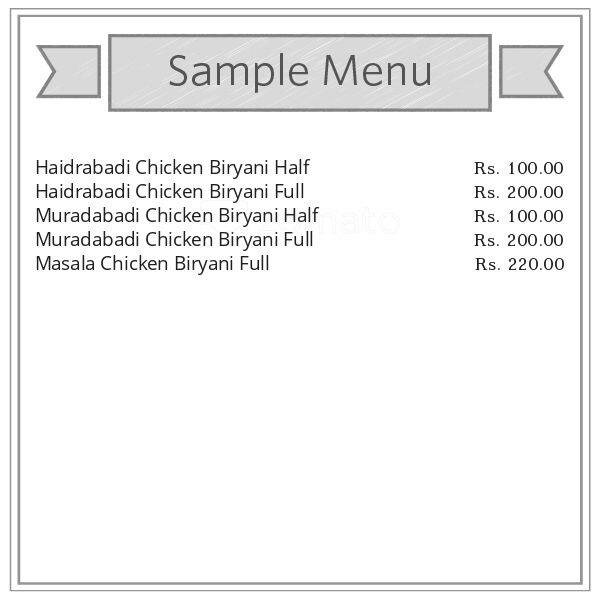 Menu of Masala Chicken Biryani Shop, Shahdara, New Delhi