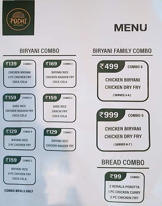Menu at Podhi Kitchen, Bengaluru