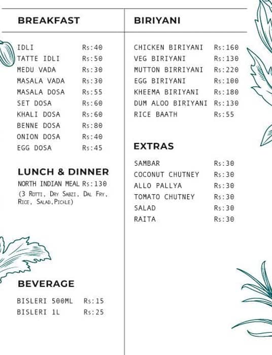 Menu of Sha Foods, Frazer Town, Bangalore