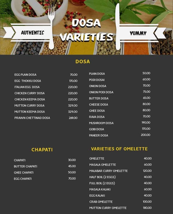 Menu at Little India Alwarpet, Chennai