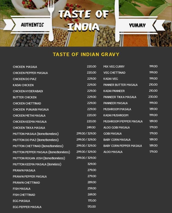 Menu at Little India Alwarpet, Chennai