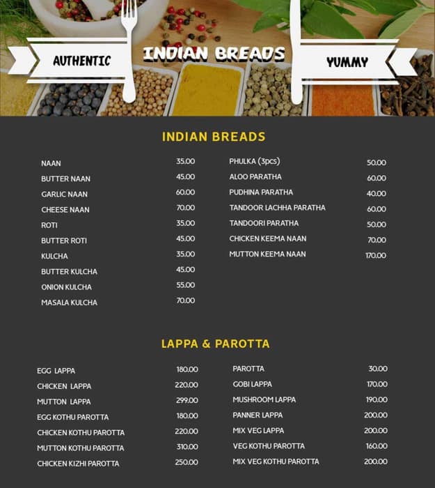 Menu at Little India Alwarpet, Chennai