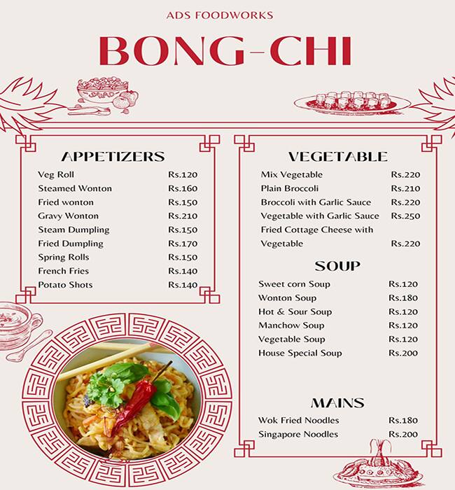 Menu of Bong Chi, Mansarovar, Jaipur