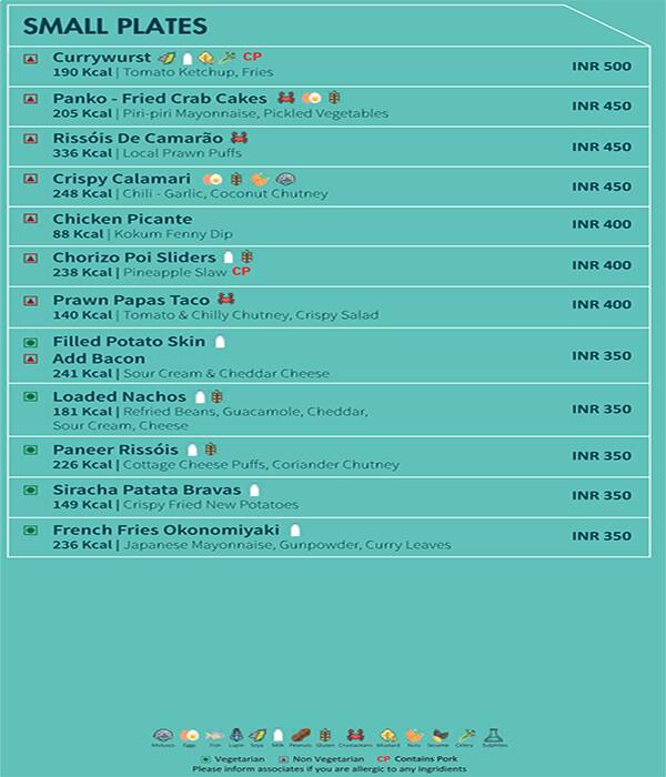 Menu of Seven Rivers Brewing Co. - Taj Holiday Village, Candolim, Goa