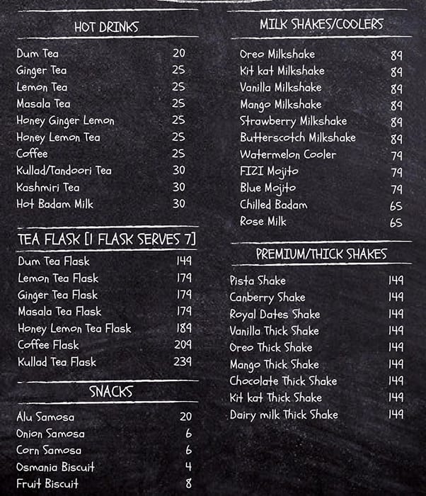 Menu of Tea Time, Chanda Nagar, Hyderabad