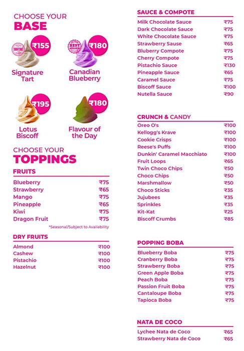 Menu of Swirlyo, Domlur, Bangalore