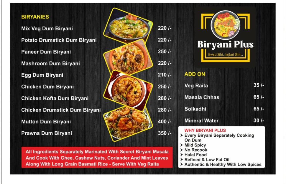Menu of Biryani Plus, Ulwe, Navi Mumbai