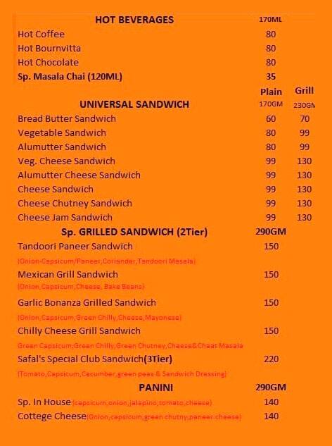 Menu of Safal Kitchen, Bopal, Ahmedabad