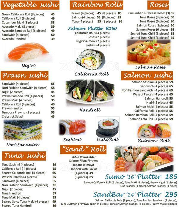 Menu at Sand Bar, Blackburn