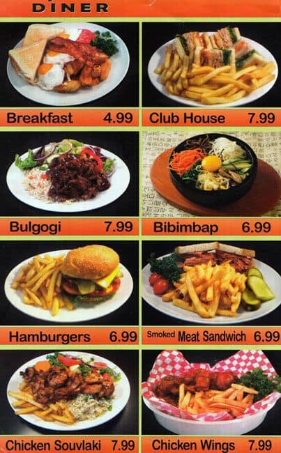 Menu at Sandy's Diner restaurant, Toronto
