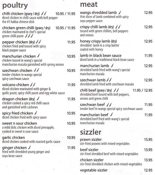 Menu at Wangs Kitchen restaurant, Mississauga, Hurontario St #12A