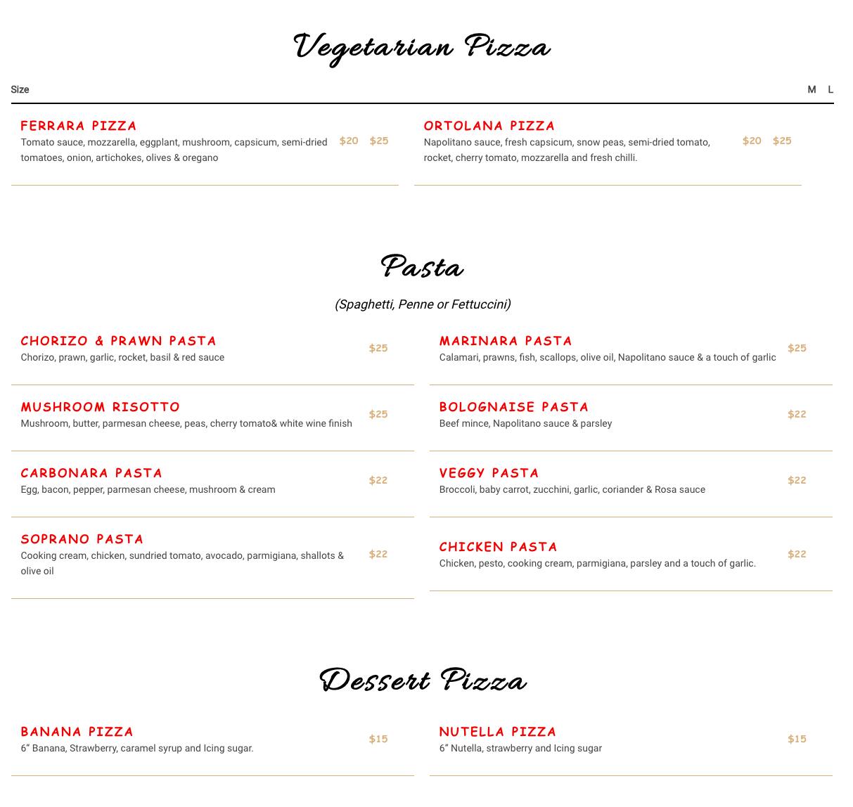 Menu at Atlantis restaurant, North Ryde