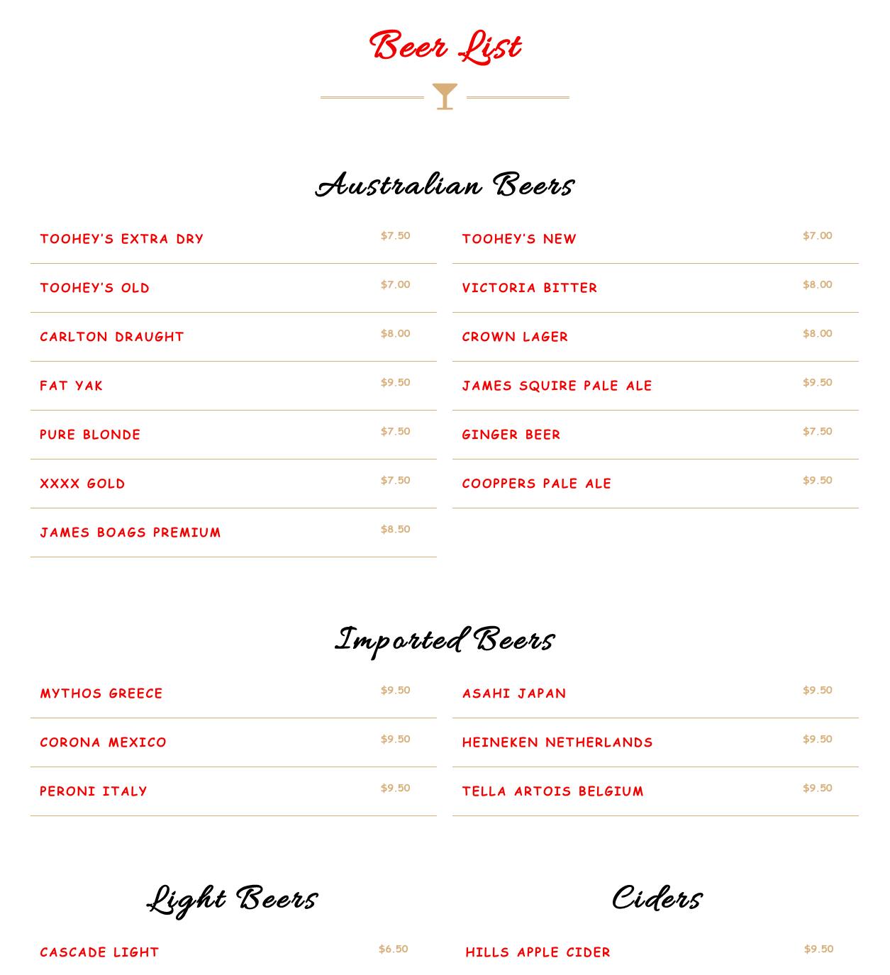 Menu at Atlantis restaurant, North Ryde