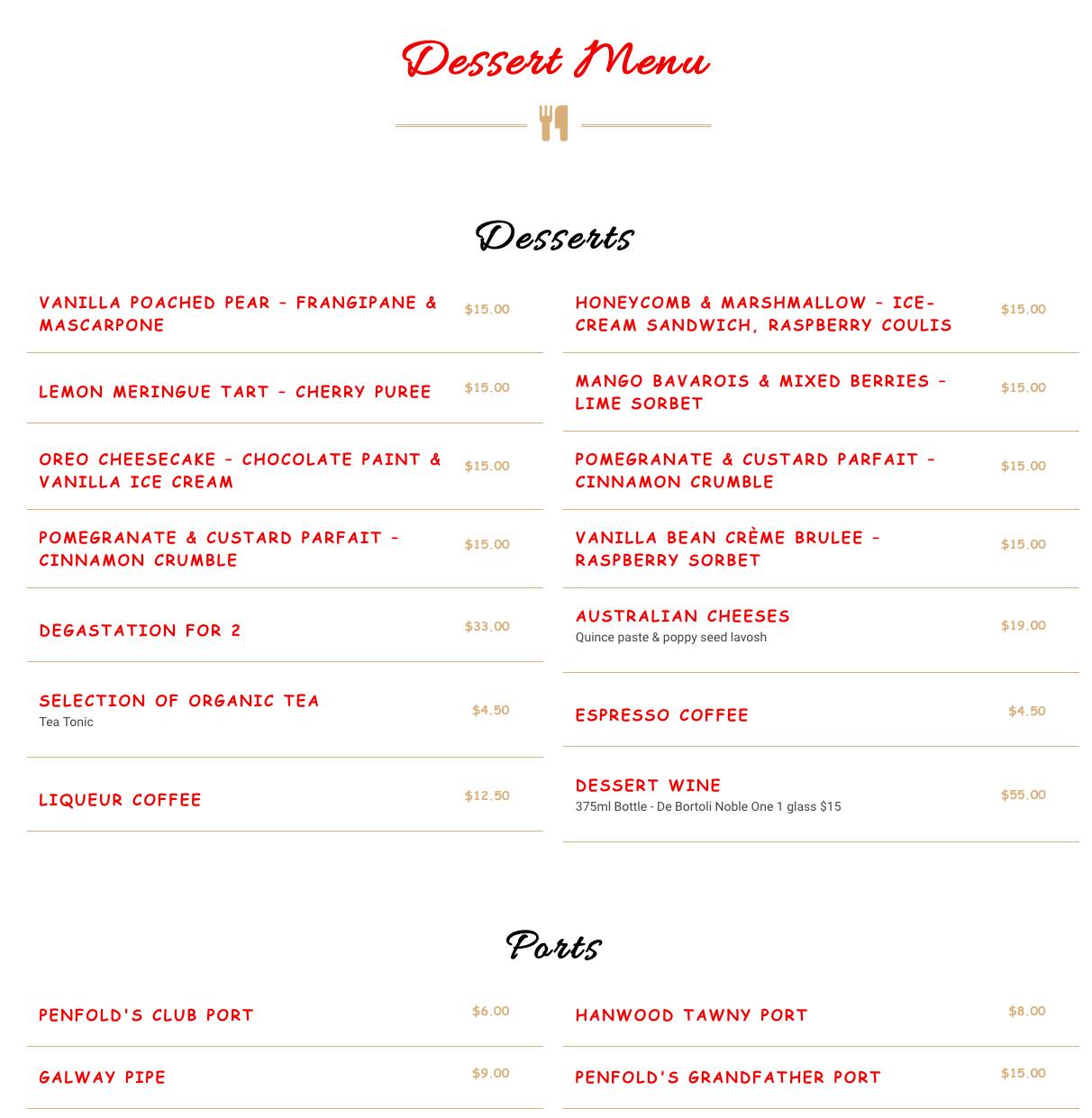 Menu at Atlantis restaurant, North Ryde