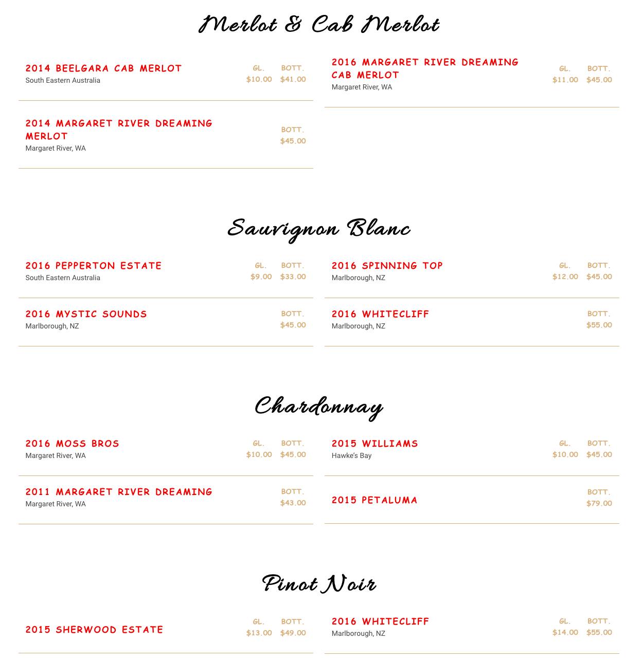 Menu at Atlantis restaurant, North Ryde
