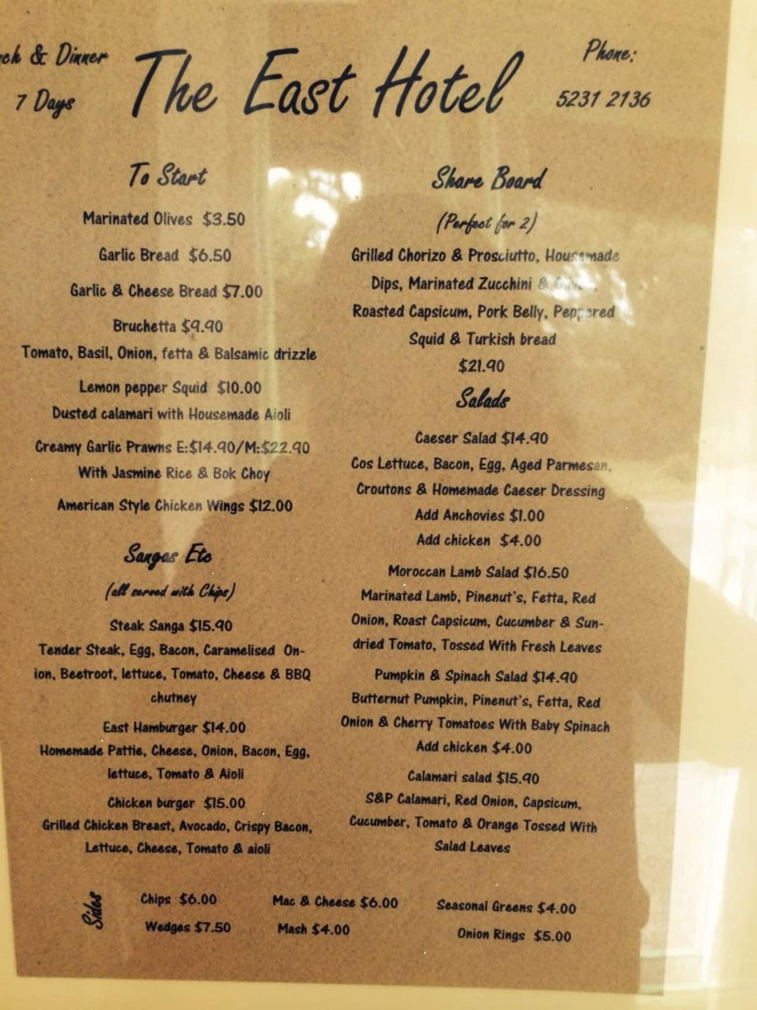 Menu at Colac East Hotel pub & bar, Colac East