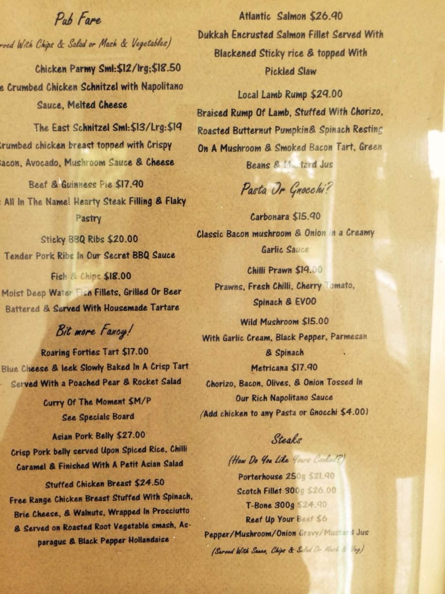 Menu at Colac East Hotel pub & bar, Colac East