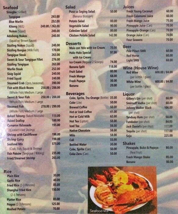 Menu at Abuhan Pochero restaurant, Cebu City, F. Ramos St.