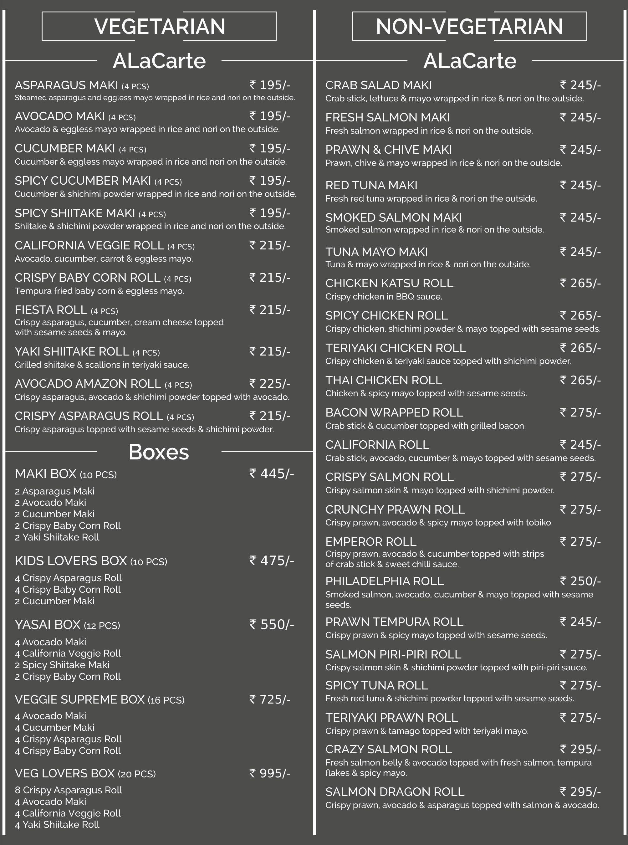 Menu of Sushiya, Mahim, Mumbai