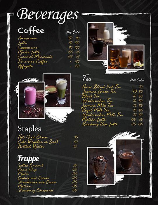Menu at Quarks & Quills cafe, Quezon City
