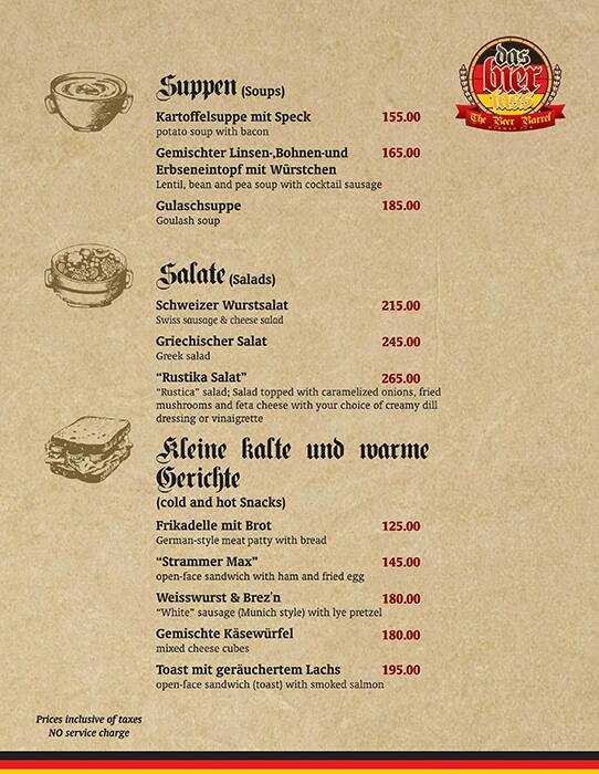 Menu at Das Bierfass Cebu - The Beer Barrel Cebu, Cebu City, Unit 004B