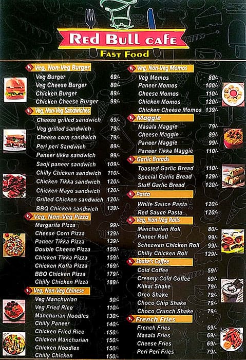 Menu of Red Bull Cafe, Gandhibagh, Nagpur
