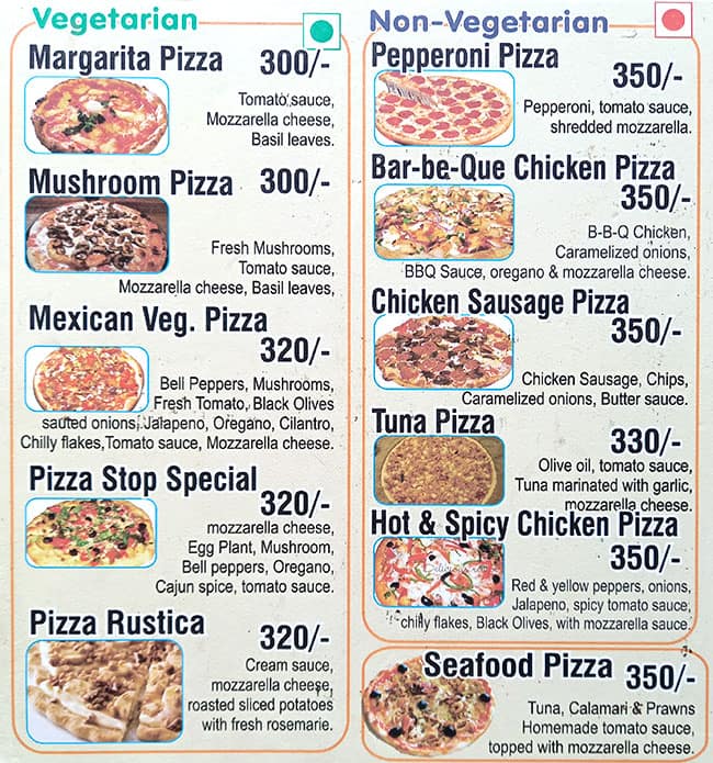 Menu of Pizza Stop, Siolim, Goa