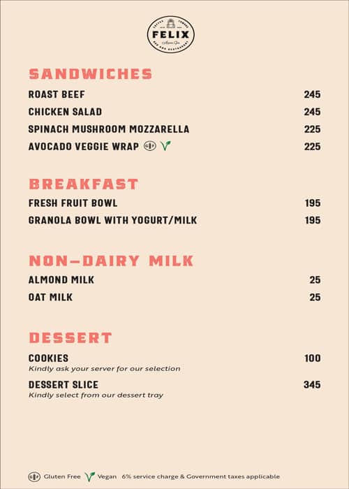 Menu of Coffee Shop By Felix, Anjuna, Goa
