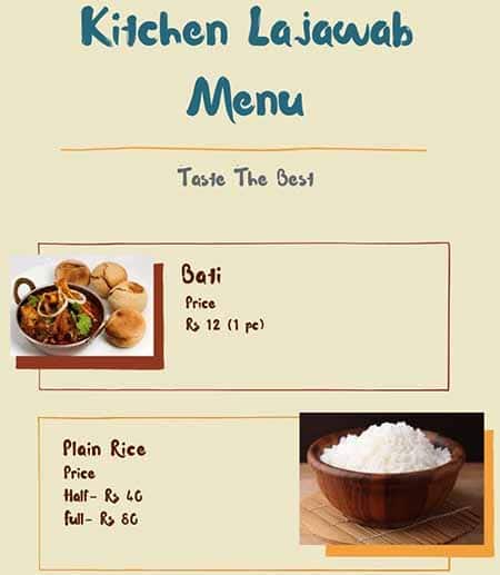 Menu of Kitchen Lajawab, Alambagh, Lucknow